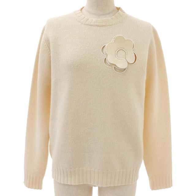 極美品▲JIL SANDER ジルサンダー 23AW J03GP0129 ウール100％ フローラル アップリケ セーター ニット アイボリー 34 正規品 レディース