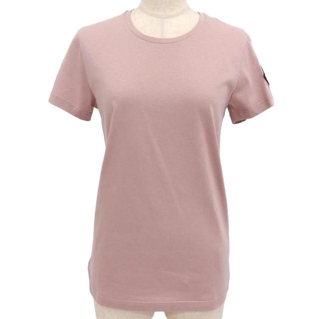 極美品▲MONCLER モンクレール 20SS T-SHIRT コットン100％ デカロゴワッペン クルーネック 半袖Ｔシャツ ピンク S 箱付き レディース