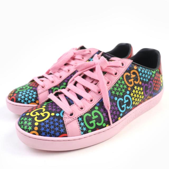 美品☆GUCCI グッチ 610086 GGサイケデリック レザー ローカットスニーカー マルチカラー 36.5 箱・保存袋付き イタリア製 レディース