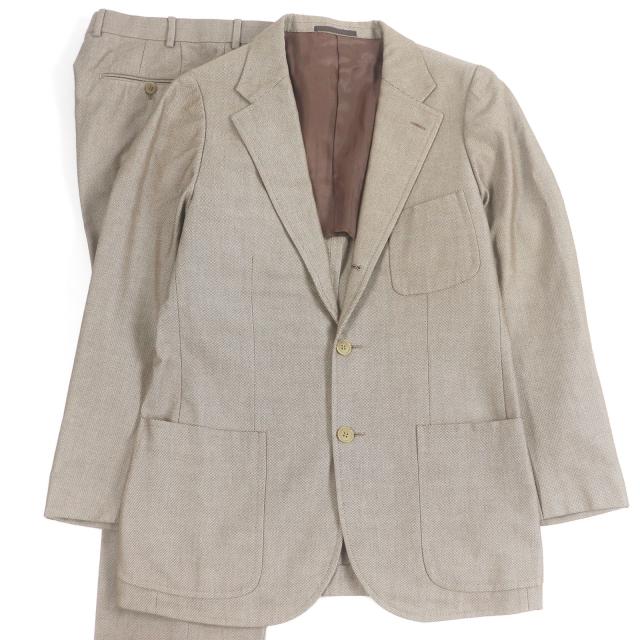 美品□ISAIA イザイア コットン100％ シングルスーツ ブレザー/スラックス 上下セットアップ ブラウン 48 イタリア製 メンズオススメ