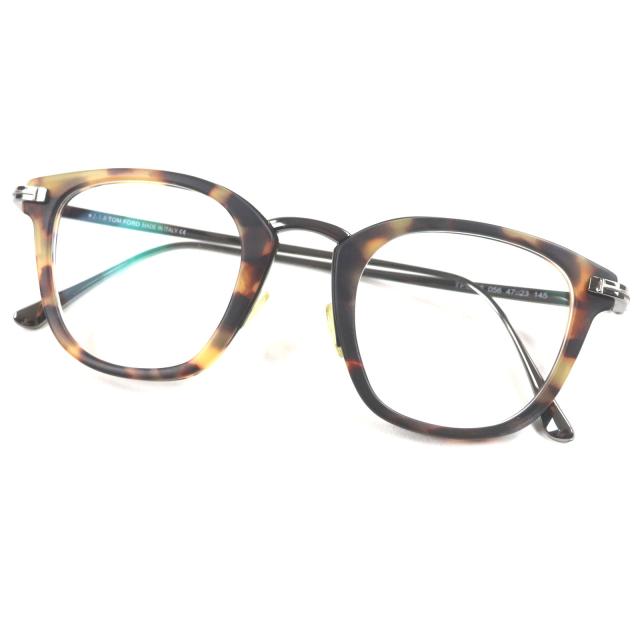 極美品▼TOM FORD トムフォード TF5496 056 マーブル柄 ウェリントン メガネ 眼鏡 アイウェア ブラウン 47□23 145 度入り 箱付き メンズ