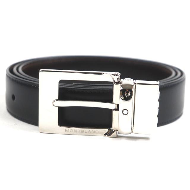 未使用品▼MONTBLANC モンブラン 106199 ホワイトスター ピンバックル リバーシブル レザーベルト ブラック ブラウン シルバー金具 箱付