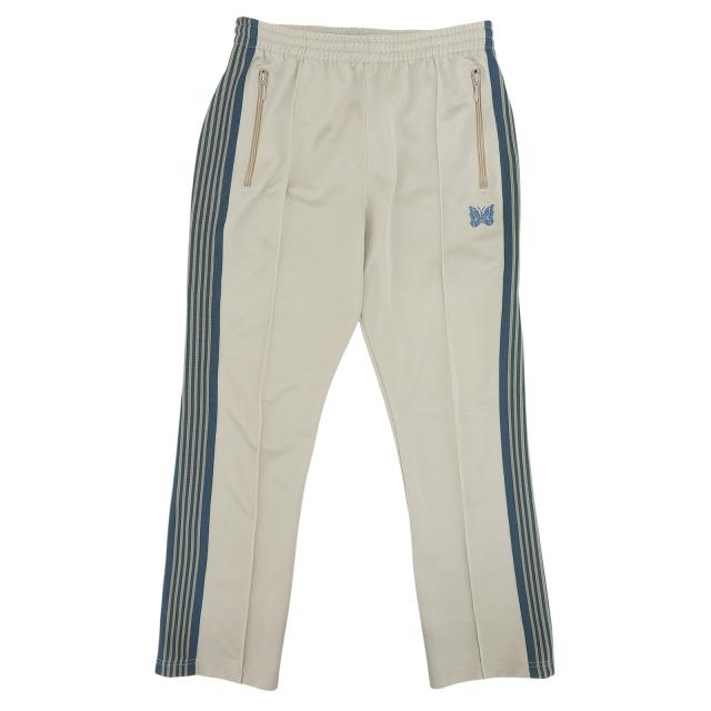 極美品▲Needles ニードルス LQ447 ロゴエンブロイダリー サイドライン ナロートラック パンツ ベージュ ブルー M 日本製 正規品 メンズ