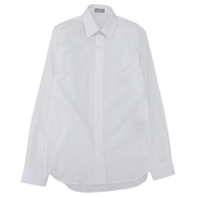 極美品▲DIOR ディオール オム ユニフォーム 923U501W1581 コットン100％ CD刺繍 長袖シャツ カッターシャツ ホワイト 37 正規品 メンズ