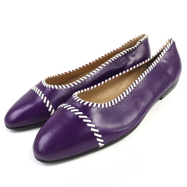 【ドンドン見直し】未使用品△CHANEL シャネル ヴィンテージ アーモンドトゥ ステッチデザイン レザー フラット パンプス シューズ 37