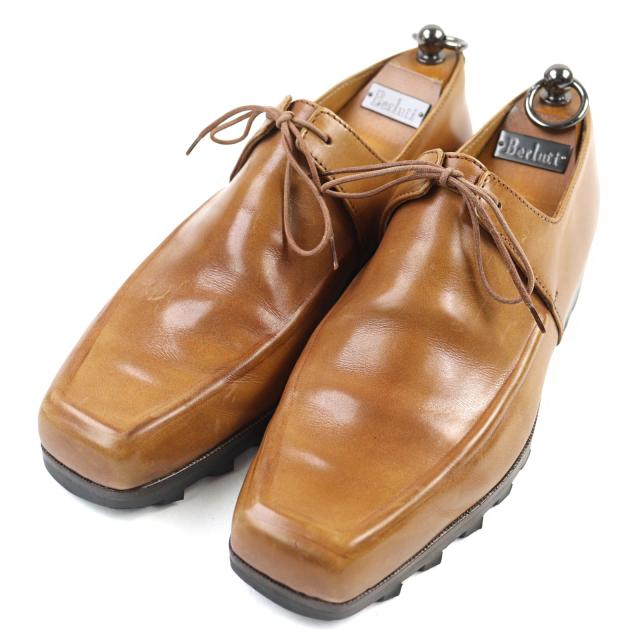 美品○Berluti ベルルッティ ウルティマ レザー オルガ期 パティーヌ スクエアトゥ レースアップ レザーシューズ キャメル 7 保存袋付き