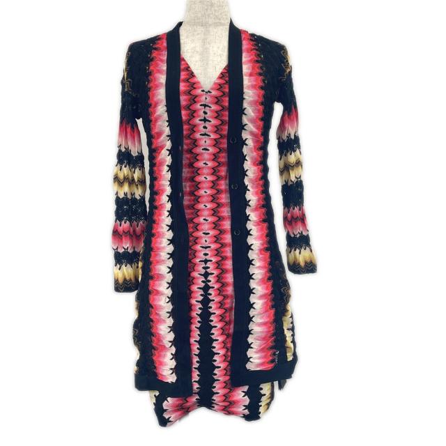 未使用品▲Missoni ミッソーニ シルク混 ロングカーディガン ワンピース 2点セット アンサンブル マルチ 38 伊製 正規品 レディース