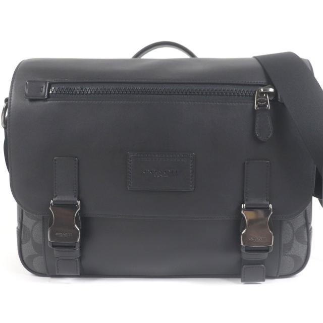 美品□COACH コーチ C2793 レザー シグネチャー トラック メッセンジャーバッグ ショルダーバッグ ブラック ロゴチャーム・保存袋付き