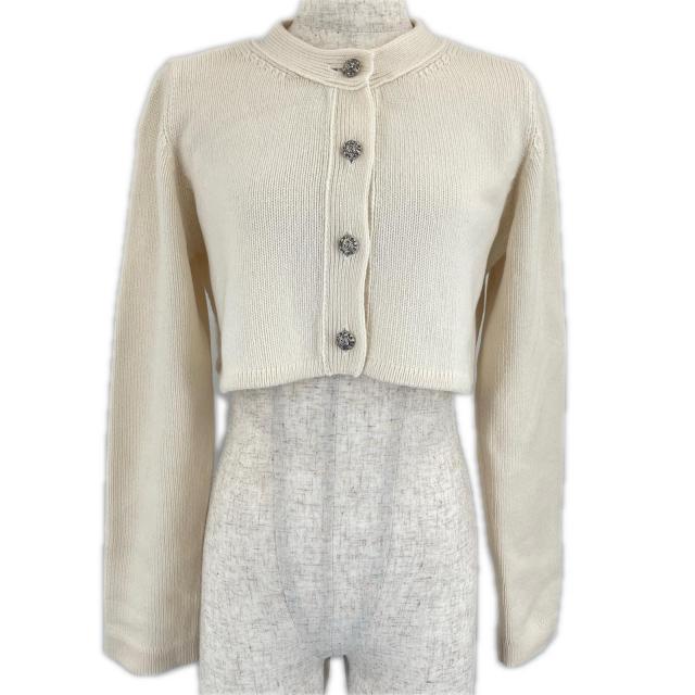 極美品▲FOXEY フォクシー 40332-KAJFZ15MK カシミヤ100％ クロップド丈 長袖 カーディガン ホワイト 40 日本製 正規品 レディース