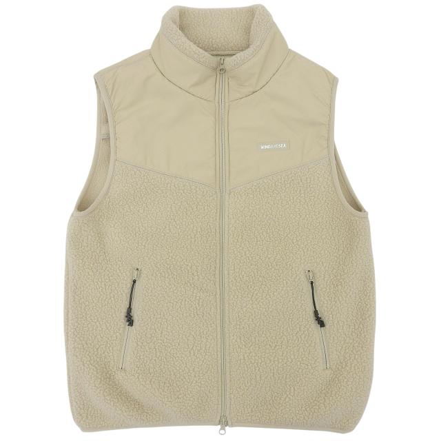 極美品▲WIND AND SEA ウィンダンシー WDS-O-ATT-24-Q2-PLTB-03 POLARTECH FLEECE ラバーロゴ付き フリース ベスト ベージュ M 正規品