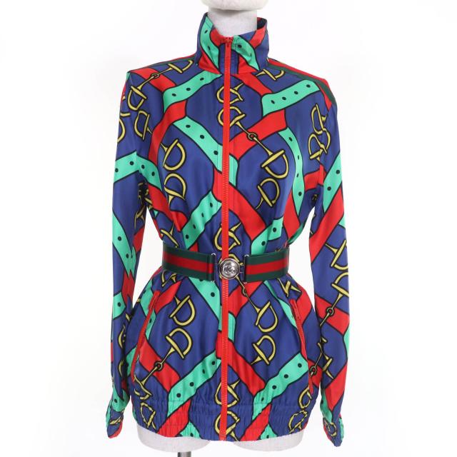 未使用品☆GUCCI グッチ 743005 ホースビット柄 シェリーライン GGマーモントバックル シルクジャケット マルチ XS 正規品 レディース