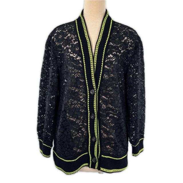 極美品▲ERMANNO FIRENZE エルマンノ フィレンツェ ERMANNO SCERVINO 花柄 総レース カーディガン ブラック 40 伊製 正規品 レディース