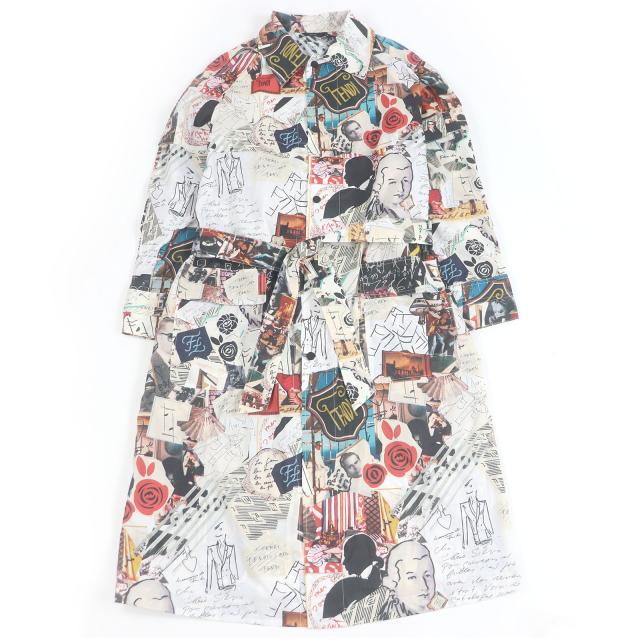 未使用品□FENDI フェンディ FF0295 カール・ラガーフェルド カールコラージュ ステンカラーコート ホワイト系 44 イタリア製 正規品