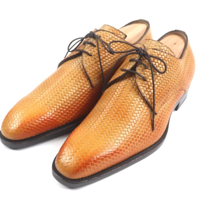 未使用品▼SUTOR MANTELLASSI ストールマンテラッシ 編み込み レースアップ 外羽根 レザーシューズ ブラウン 4 箱・保存袋付 伊製 メンズ