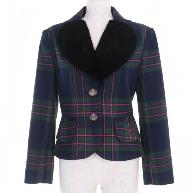 極美品◇Vivienne Westwood Red Label ヴィヴィアンウエストウッド レッドレーベル タータンチェック柄 ベルベット切替 ラブ ジャケット