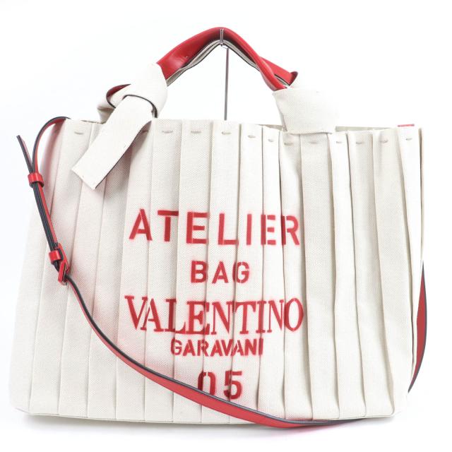 極美品☆Valentino Garavani ヴァレンティノガラヴァーニ アトリエ バッグ ヴァレンティノ ガラヴァーニ キャンバス トート ナチュラル
