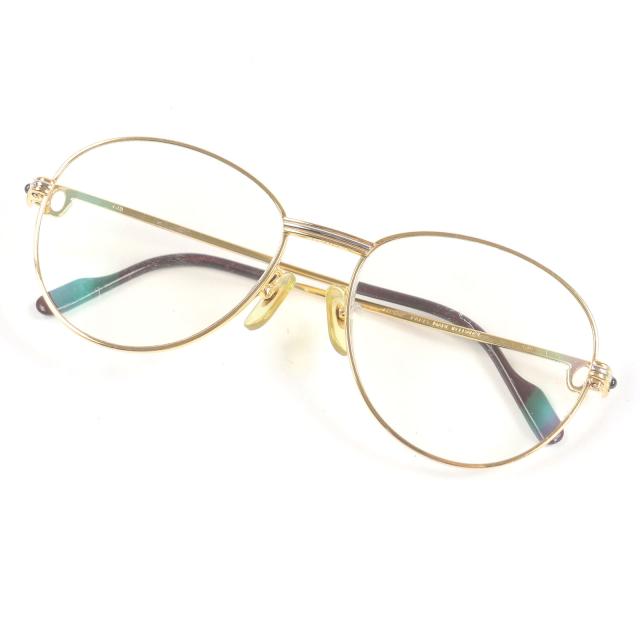 良品□Cartier カルティエ トリニティ 2Pサファイア メガネ 眼鏡 アイウェア ゴールド ボルドー  55□18 度入り フランス製 メンズ