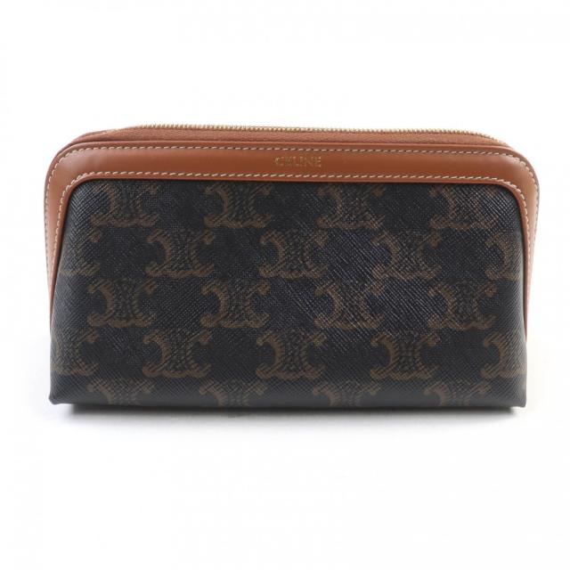 極美品★CELINE セリーヌ 4M5032CZJ コスメティック リップスティック ポーチ トリオンフキャンバス レザー 化粧ポーチ ブラウン 袋付