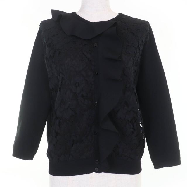 美品☆VALENTINO ヴァレンティノ QB2KA01443K レース切り替え 長袖 ニット カーディガン ブラック M イタリア製 正規品 レディース