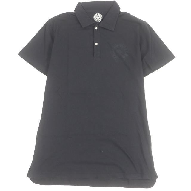 極美品□CHROME HEARTS クロムハーツ クロスボールボタン ホースシューロゴ 薄手 半袖ポロシャツ ブラック  XS USA製 正規品 メンズ