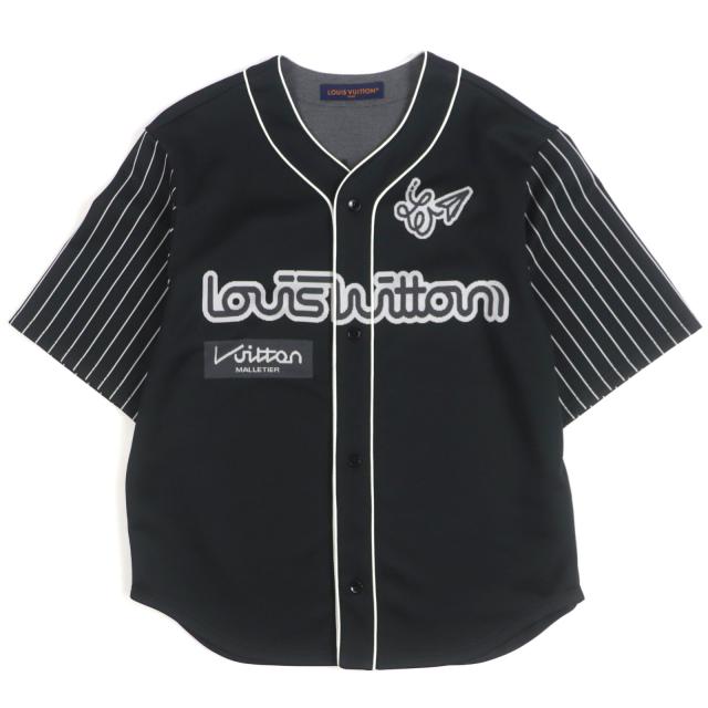 極美品▼ルイヴィトン 23SS ロゴナンバリング ショートスリーブ 半袖 ベースボールシャツ 半袖シャツ ブラック S 伊製 正規品 メンズ
