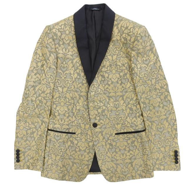 極美品▲DOLCE&GABBANA ドルチェ＆ガッバーナ MARTINI シルク混 ジャガード織り 総柄 テーラードジャケット 44 イタリア製 正規品 メンズ