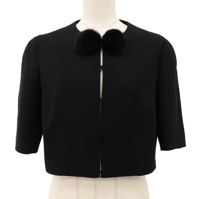 極美品▲Salvatore Ferragamo サルヴァトーレフェラガモ ウール100％ ミンクファー付き ジャケット ブラック 40 伊製 正規品 レディース