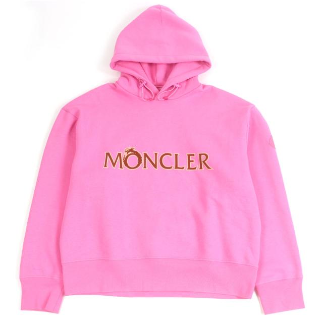 極美品□MONCLER モンクレール 2023年製 ドラゴン ロゴワッペン 裏起毛 プルオーバー フーディー パーカー ピンク L 正規品 メンズ