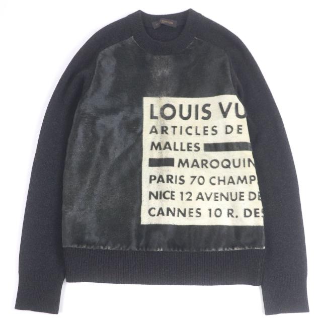 美品□LOUIS VUITTON ルイヴィトン HAN96WF94 キャメル カシミヤ混 ハラコ切替 セーター ダークブラウン L イタリア製 正規品 メンズ