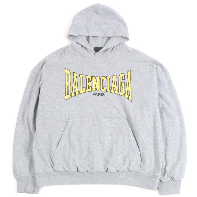 極美品□BALENCIAGA バレンシアガ 24AW 807999 BOXING LINED HOODIE コットン100％ クラックロゴ プルオーバー パーカー グレー L メンズ