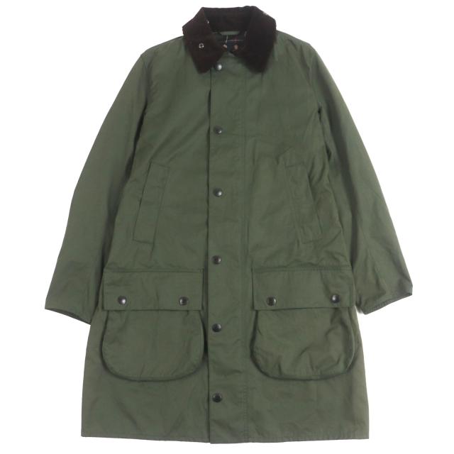 美品▼Barbour バブアー 241MCA0962 BORDER ボーダー 襟コーデュロイ ダブルジップアップ ミリタリーコート カーキ 38 正規品　メンズ