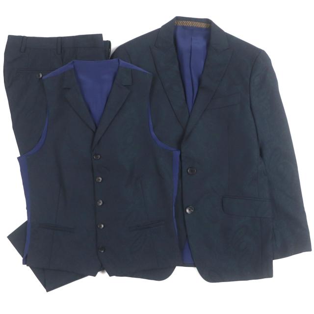 極美品▼ETRO エトロ 191-1A915-1235 裏地シルク100% ジャガードペイズリー柄 3ピース シングルスーツ セットアップ 46 正規品　メンズ