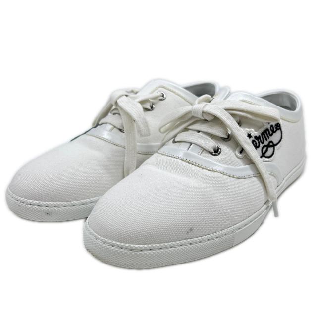 美品▲HERMES エルメス 241180Z イノサン キャンバス ロゴ刺繍 パッチ アップリケ ローカットスニーカー ホワイト 37 伊製 レディース