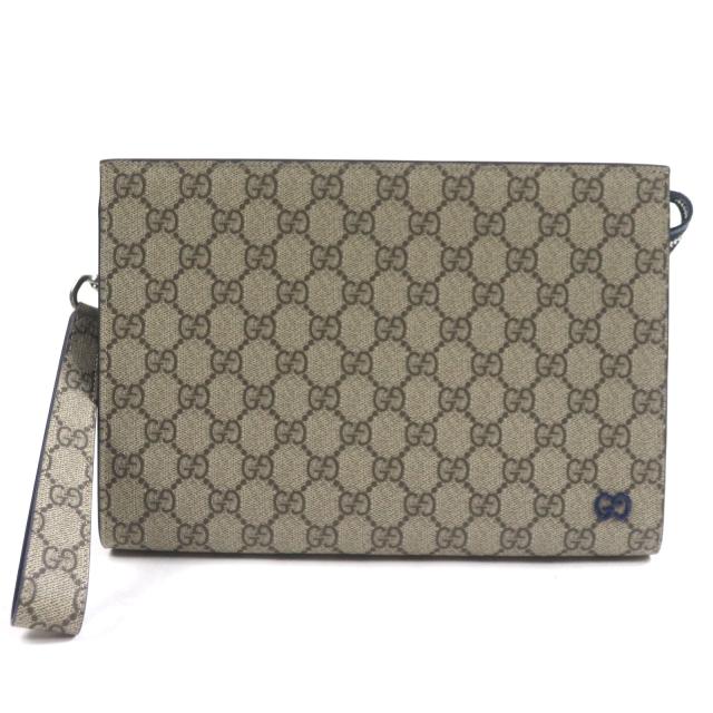 未使用品▼GUCCI グッチ 768255 GGスプリームキャンバス レザー GG金具 バイカラー スモールポーチ クラッチバッグ ベージュ ブルー 箱付