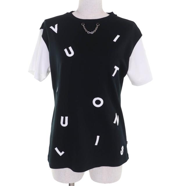 美品★LOUIS VUITTON ルイヴィトン FFTS02JG2 コットン100％ エンブロイダリーロゴ クルーネック 半袖Ｔシャツ ブラック ホワイト S