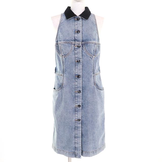 未使用★LOUIS VUITTON ルイヴィトン 24SS RW241WJ コットン100% ベルベットアクセント デニムドレス ワンピース インディゴ 38 正規品