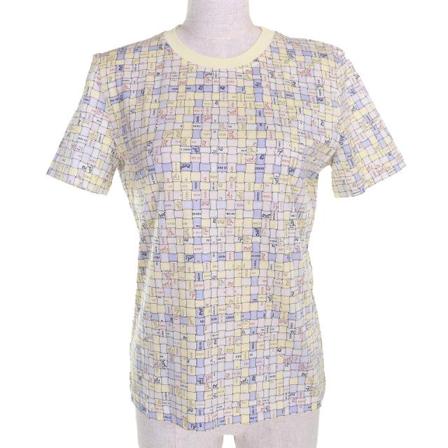 未使用品△HERMES エルメス 25SS 5E4645DKDD34 Bolduc au Carre ボルデュック・チェック コットン100％ 半袖Ｔシャツ イエロー 38 正規品