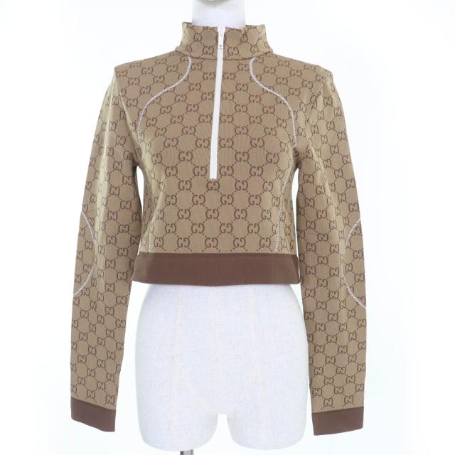 未使用品☆GUCCI グッチ 23SS 715524 GG柄 クロップド丈 フロントZIP 長袖 トップス ブラウン M イタリア製 正規品 レディース