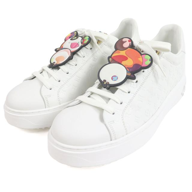 未使用品□LOUIS VUITTON ルイヴィトン 村上隆 2024年製 1AGZGR タイムアウトライン レザー パンダ モノグラム スニーカー 白 42 伊製