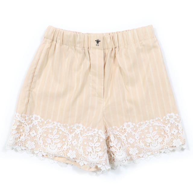極美品☆Christian Dior クリスチャンディオール 23SS 321P05B3157 リネン混 bee刺繍 レースデザイン ショートパンツ ベージュ 38 正規品