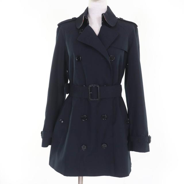 美品☆BURBERRY バーバリー 裏地ノバチェック ロゴボタン トレンチコート ネイビー 38 ガーメント付き イタリア製 レディース
