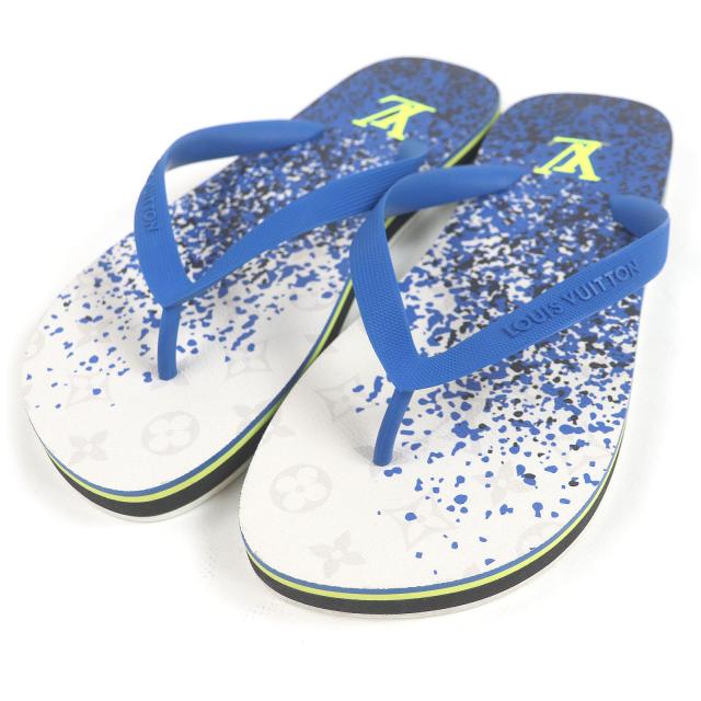 良品□LOUIS VUITTON ルイヴィトン モリトールライン ラバー モノグラム LVロゴ トングサンダル ビーチサンダル ブルー 8 イタリア製