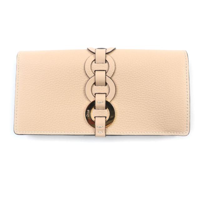 極美品★Chloe クロエ CHC21SP115E04284 ダリル SandyBeige ロゴ金具付 レザーウォレット２つ折り財布 長財布 箱・保存袋付 スペイン製