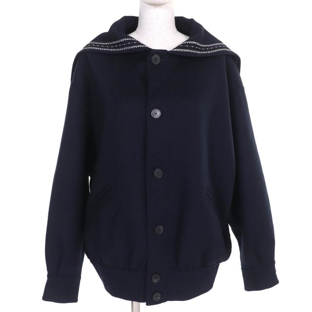 極美品△Christian Dior クリスチャンディオール 25SS 510C80Y1116 ウール ラビット ロゴスタッズ セーラーカラー ジャケット 40 正規品