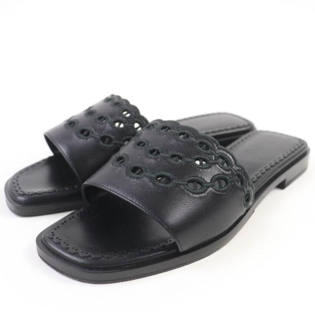 未使用品☆HERMES エルメス ガエル シェーヌダンクル レザー フラットシューズ サンダル ブラック 36.5 箱・保存袋付 伊製 レディース