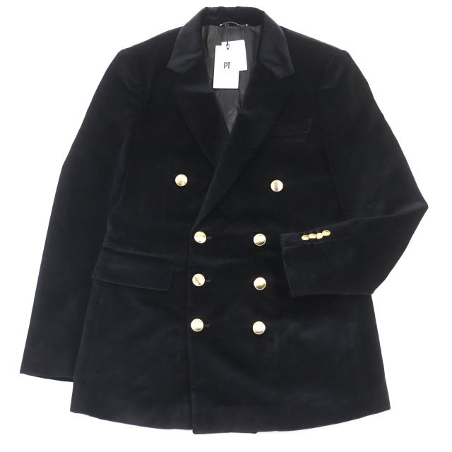 未使用品○PT TORINO ピーティー トリノ TL3FDP070LAC ベロア 金ボタン 本切羽 ダブルブレストジャケット ブラック 46 正規品 メンズ