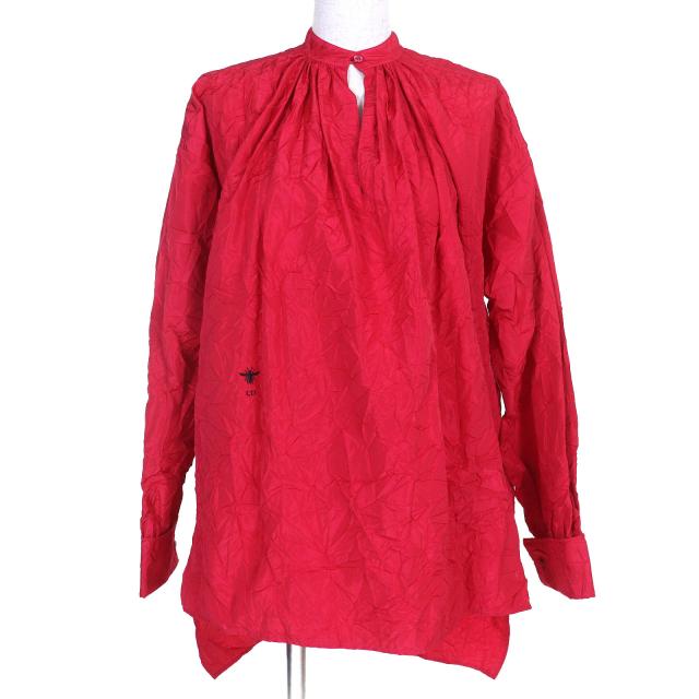 極美品△Christian Dior クリスチャンディオール 2024年製 411B34A2450 ロゴ刺繍 テクニカルシルクタフタ シワ加工 長袖シャツ 38 正規品