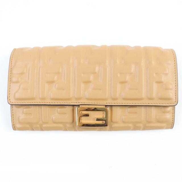 極美品☆FENDI フェンディ 8M0251 立体FFロゴ FF金具 バゲット コンチネンタル ナッパレザー ロングウォレット 長財布 ブラウン系
