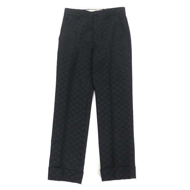 極美品★GUCCI グッチ 664408 GGパターン センタープレス コットン パンツ ボトムス ブラック 36 イタリア製 正規品 レディース