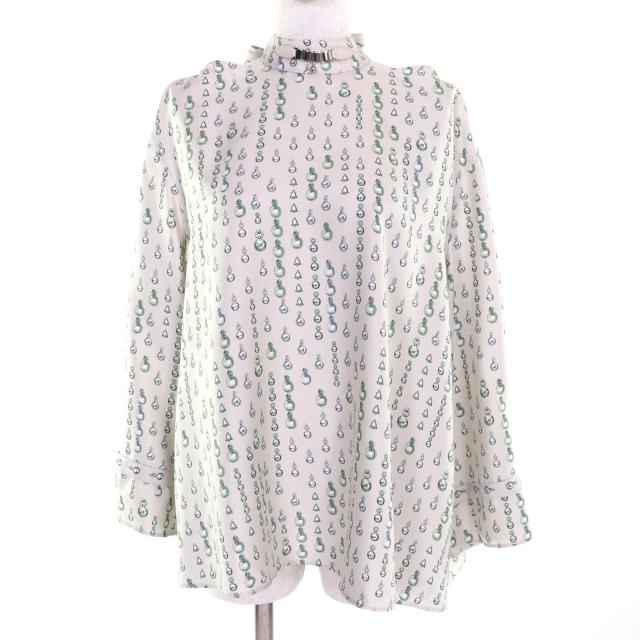 極美品★HERMES エルメス 22AW 2H0619DN シルク100％ バックリボン 総柄 長袖 カットソー トップス グレージュ 40 仏製　正規品